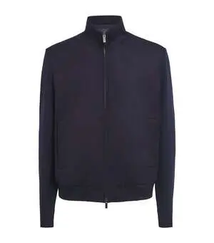 Paul & Shark Virgin Wool-cashmere Hybrid Zip-up Jacket - Blue