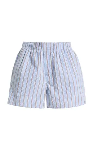 WITH NOTHING UNDERNEATH Boxer Striped Cotton Seersucker Shorts - Blue
