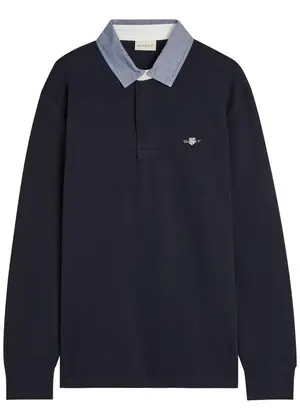 Gant Chambray Collar Cotton Rugby Shirt - Navy