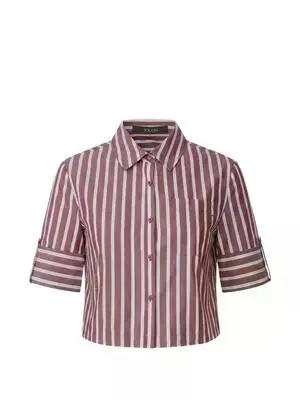 TOCCIN Striped Cropped Shirt - Red