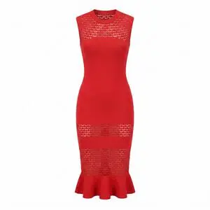 MODENAIRE Sleeveless Knit Midi Dress With Mesh Detail - Red