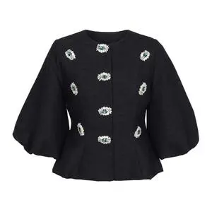 MODENAIRE Embellished Puff Sleeve Textured Jacket