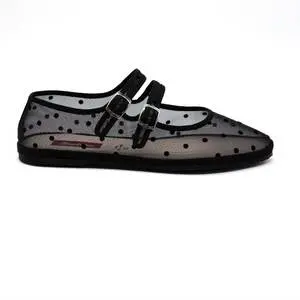 GONDOLINA SHOES Moretta Polka-dot Mesh Double-strap Mary Jane Shoes - Black