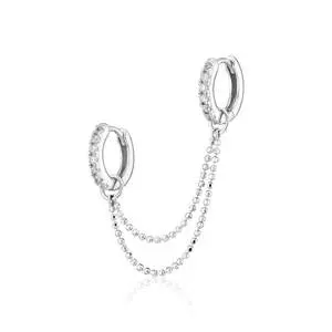 SCREAM PRETTY Clear Stone Double Chain Huggie Earring - Silver