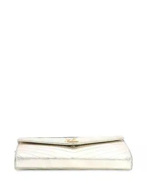Saint Laurent Classic Monogram Wallet On Chain Matelasse Chevron Metallic Leather Medium Crossbody Bag - Silver