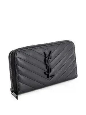 Saint Laurent Classic Monogram Zip Around Wallet Matelasse Chevron Leather Small Wallets