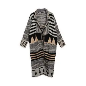 Saachi Black & Grey Crochet Woven Aztec Kimono