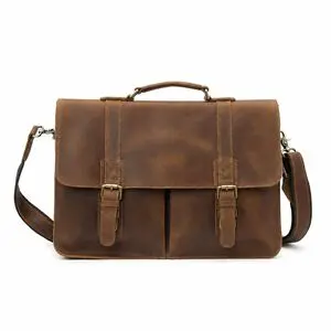 TOURI Genuine Leather Laptop Messenger Bag - Brown