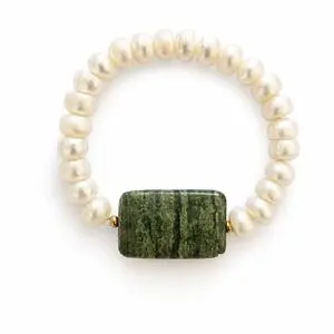 ANGEL BAROCCO Serpentine Freshwater Pearl Stretch Bracelet - Green/white