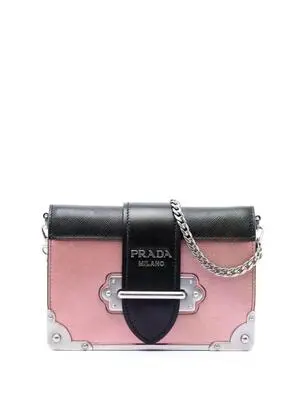Prada Saffiano Trimmed Metallic City Calf Cahier Crossbody Bag - Black