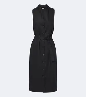 Max Mara Belted Linen And Silk Midi Dress - Black