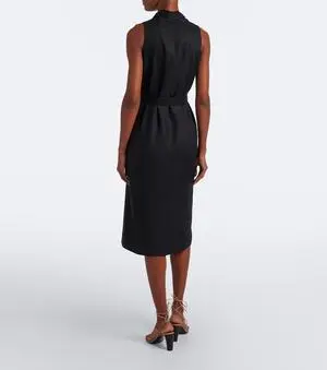 Max Mara Belted Linen And Silk Midi Dress