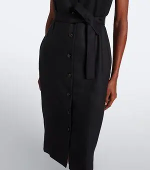 Max Mara Belted Linen And Silk Midi Dress