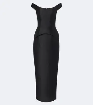 Solace London Pieta Off-shoulder Peplum Satin Gown - Black