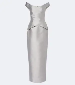 Solace London Pieta Off-shoulder Peplum Satin Gown