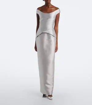 Solace London Pieta Off-shoulder Peplum Satin Gown