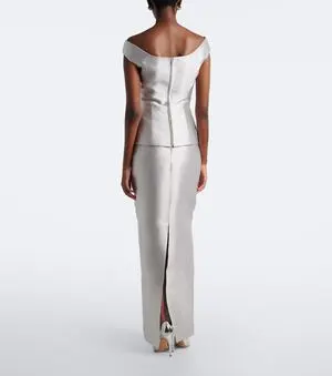 Solace London Pieta Off-shoulder Peplum Satin Gown