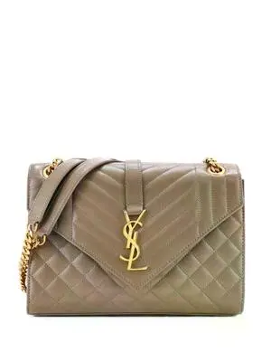 Saint Laurent Classic Monogram Envelope Satchel Mixed Matelasse Leather Medium Shoulder Bag - Brown