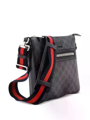 Gucci Web Strap Front Zip Messenger Bag Gg Coated Canvas