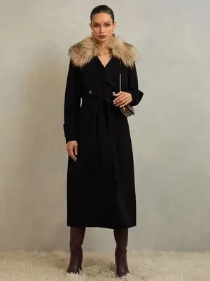 REISS Atelier Wool Faux-fur Collar Coat