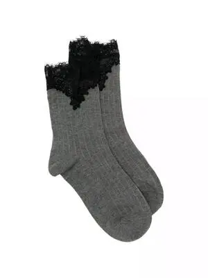 Maje Lace-trim Ribbed Socks - Grey