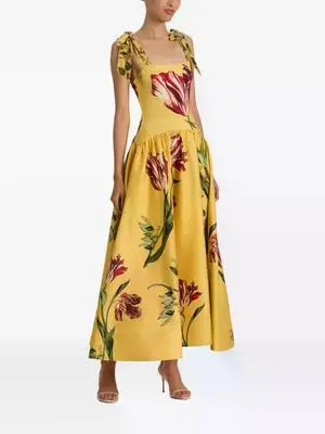 Alice + Olivia Tulip-print Tie-shoulder Maxi Dress