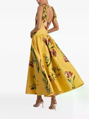 Alice + Olivia Tulip-print Tie-shoulder Maxi Dress