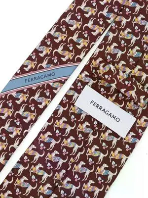 FERRAGAMO Animali Dog-print Neck Tie - Red