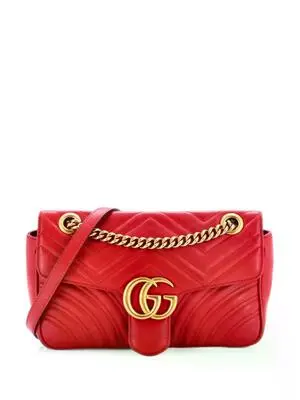 Gucci Gg Marmont Flap Bag Matelasse Leather Medium Shoulder Bag - Red