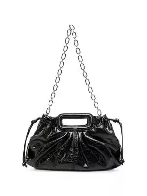 Maje Ruched Leather Shoulder Bag - Black