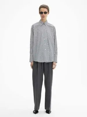 HOUSE OF DAGMAR Striped Organic Cotton Poplin Asymmetric Shirt
