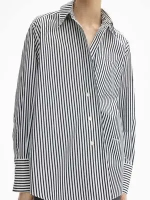 HOUSE OF DAGMAR Striped Organic Cotton Poplin Asymmetric Shirt