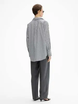 HOUSE OF DAGMAR Striped Organic Cotton Poplin Asymmetric Shirt