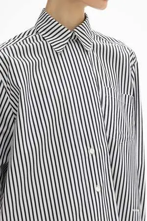 HOUSE OF DAGMAR Striped Organic Cotton Poplin Asymmetric Shirt