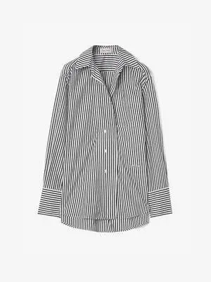 HOUSE OF DAGMAR Striped Organic Cotton Poplin Asymmetric Shirt