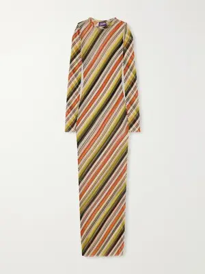 JEAN PAUL GAULTIER Retro Stripe Printed Mesh Maxi Dress