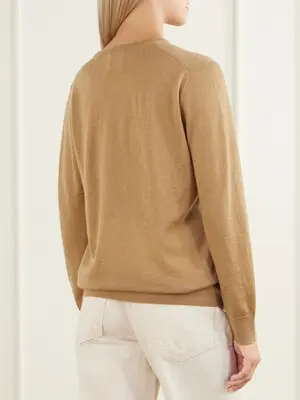 ALLUDE Ribbed-trimmed V-neck Cashmere Sweater