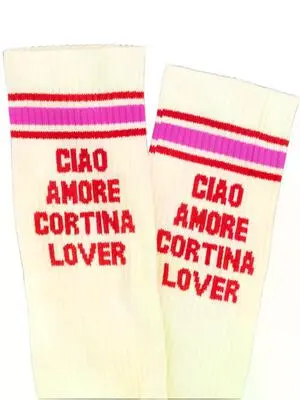 Giada Benincasa Slogan-intarsia Stripe-detail Socks - Neutrals