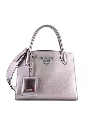 Prada Monochrome Saffiano And City Calf Small Tote Bag - Silver