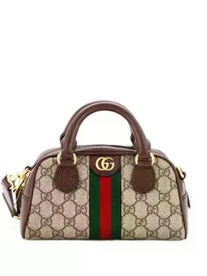 Gucci Ophidia Convertible Boston Top Handle Bag Gg Coated Canvas With Leather Mini Crossbody Bag - Brown