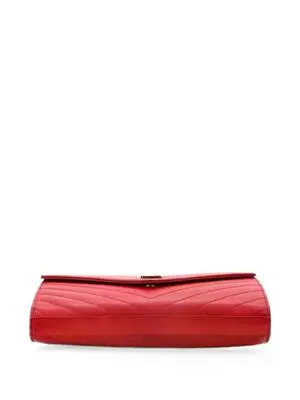 Saint Laurent Classic Monogram Wallet On Chain Matelasse Chevron Leather Medium Crossbody Bag - Red