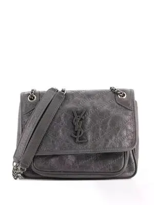 Saint Laurent Niki Chain Flap Bag Matelassé Chevron Leather Baby Shoulder Bag - Grey