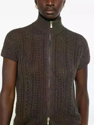 Eleventy Pointelle-knit Sleeveless Cardigan