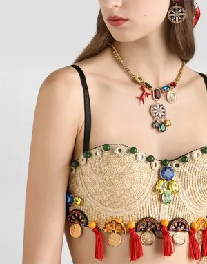 Dolce & Gabbana Embroidered Raffia Bustier Top