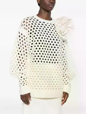 Blumarine Floral-appliqué Open-knit Sweater