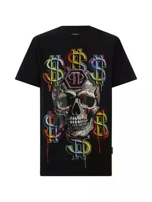 Philipp Plein Round Neck T-shirt Dollar Skull Stones