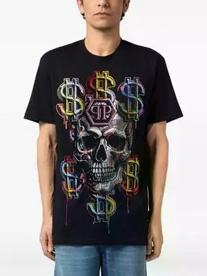 Philipp Plein Round Neck T-shirt Dollar Skull Stones