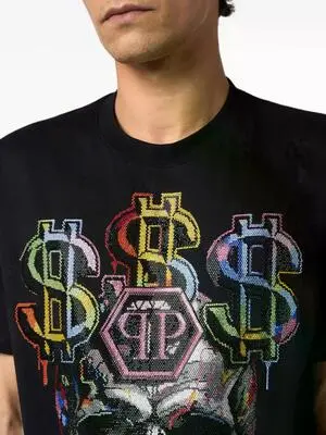 Philipp Plein Round Neck T-shirt Dollar Skull Stones