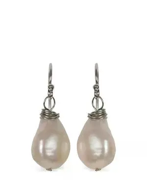GIRL WITH A PEARL Wire-wrapped Pearl Drop Earrings - Silver