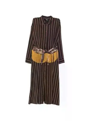 Dixie Striped Fringed Midi Dress - Brown